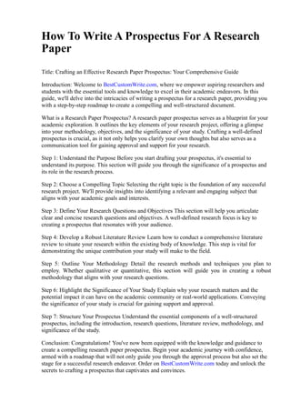 How To Write A Prospectus For A Research Paper | PPT