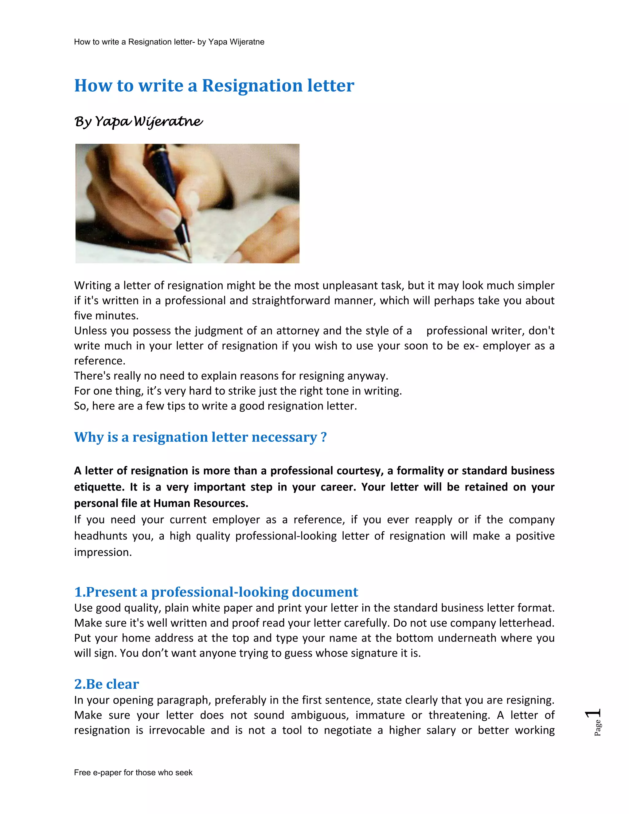 How To Write A Resignation Letter By Yapa Wijeratne | PDF