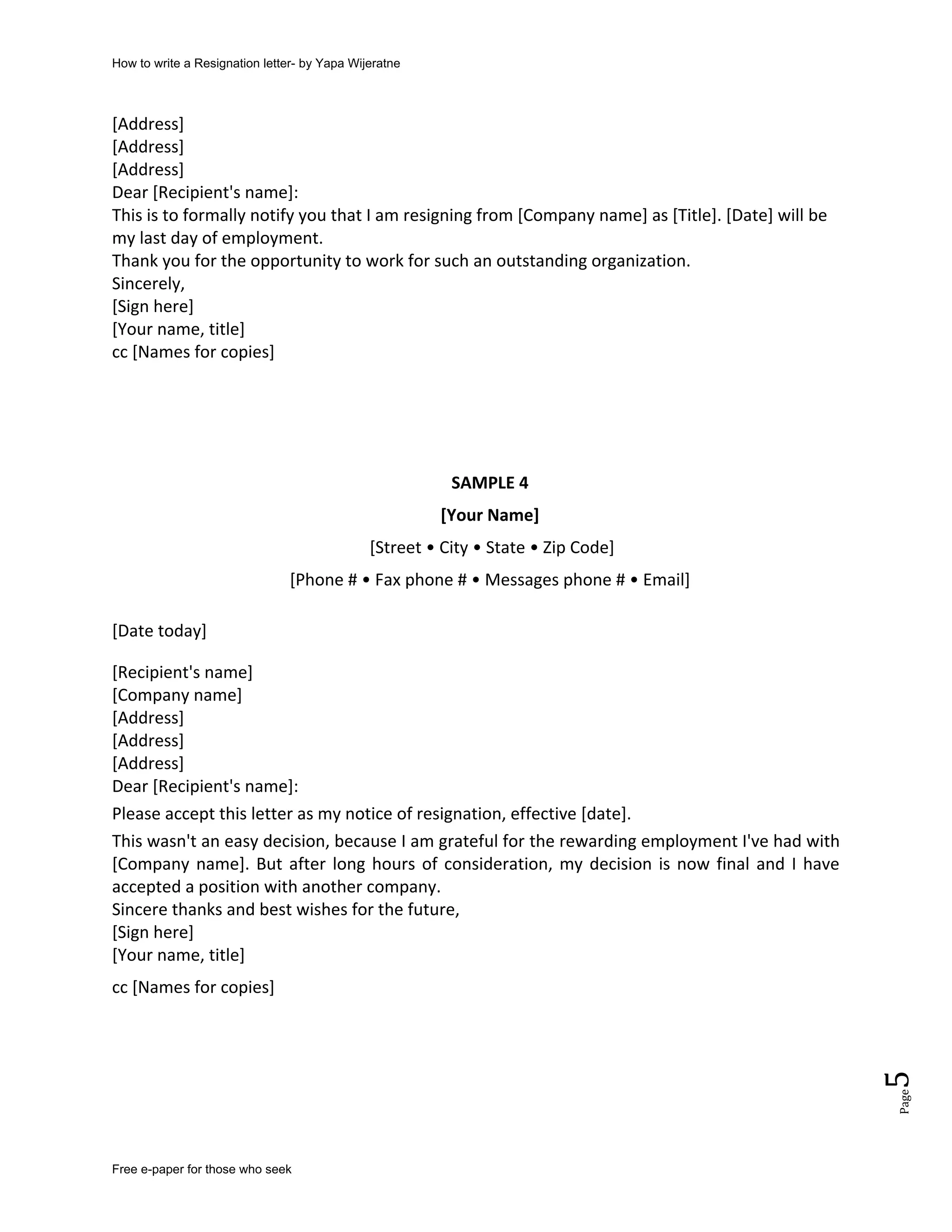 How To Write A Resignation Letter By Yapa Wijeratne | PDF