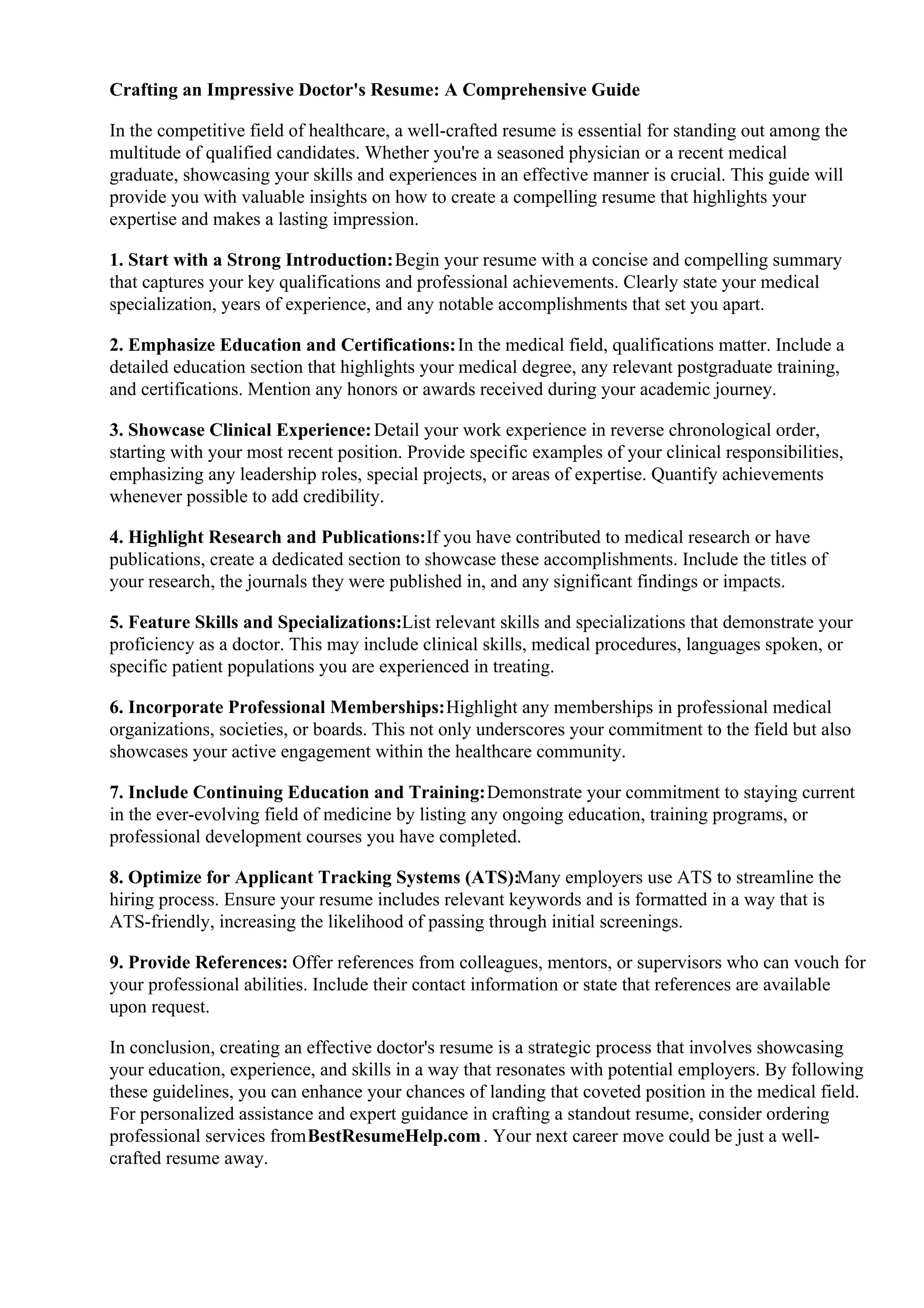 How To Write A Resume For A Doctor. 7. Include Con | PDF