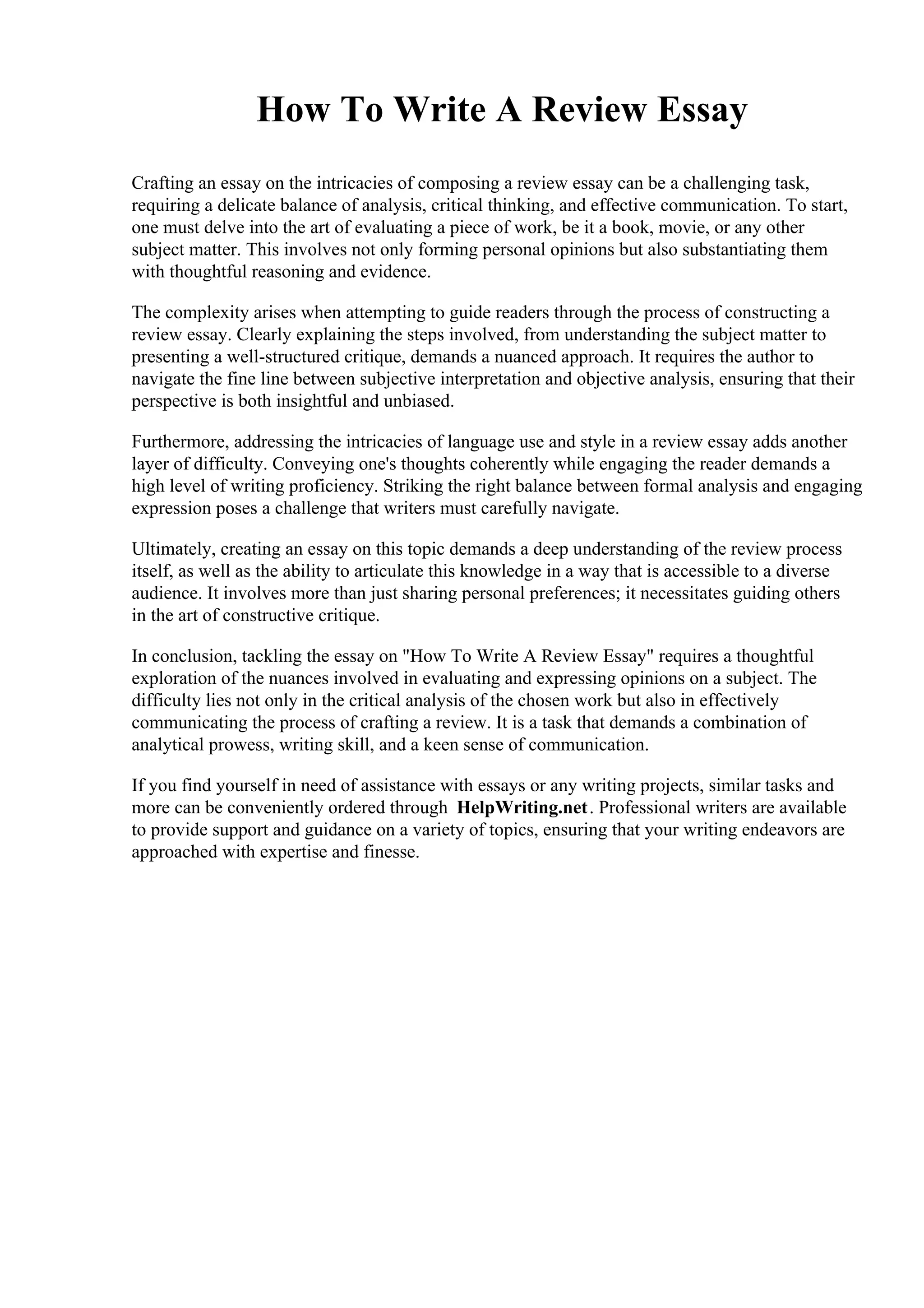 How To Write A Review Essay. Lordland College | PDF