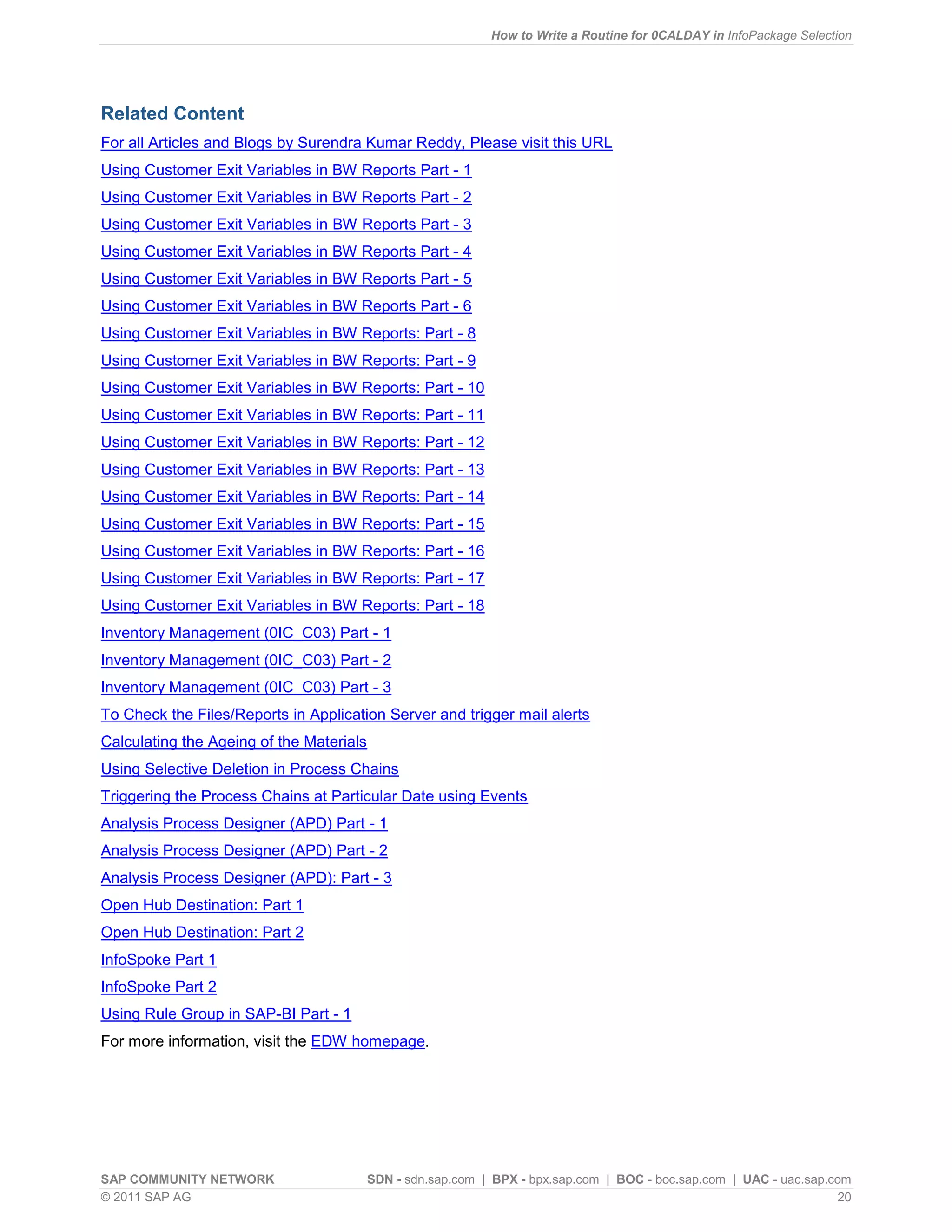 How to write a routine for 0 calday in infopackage selection | PDF