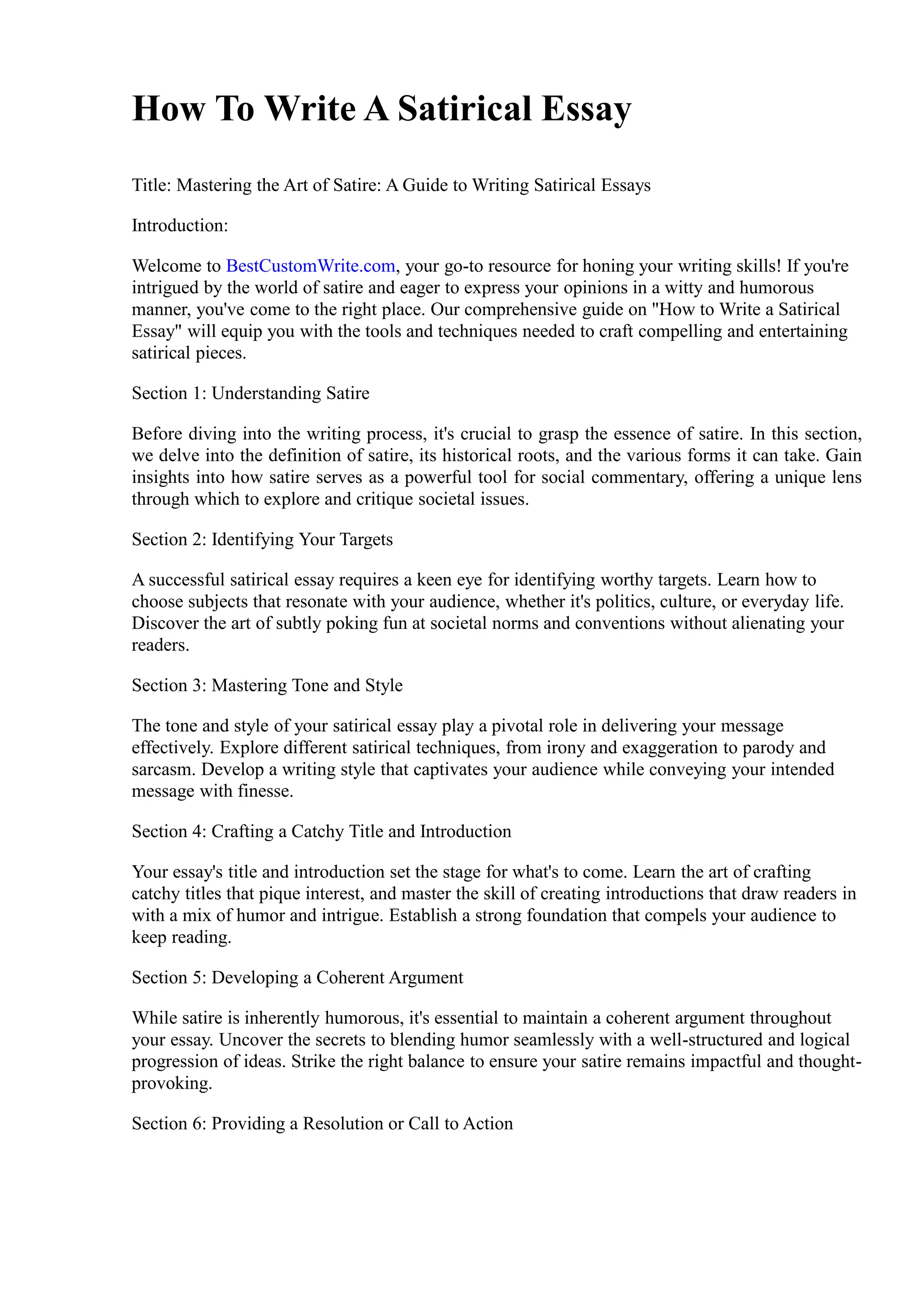 How To Write A Satirical Essay | PDF