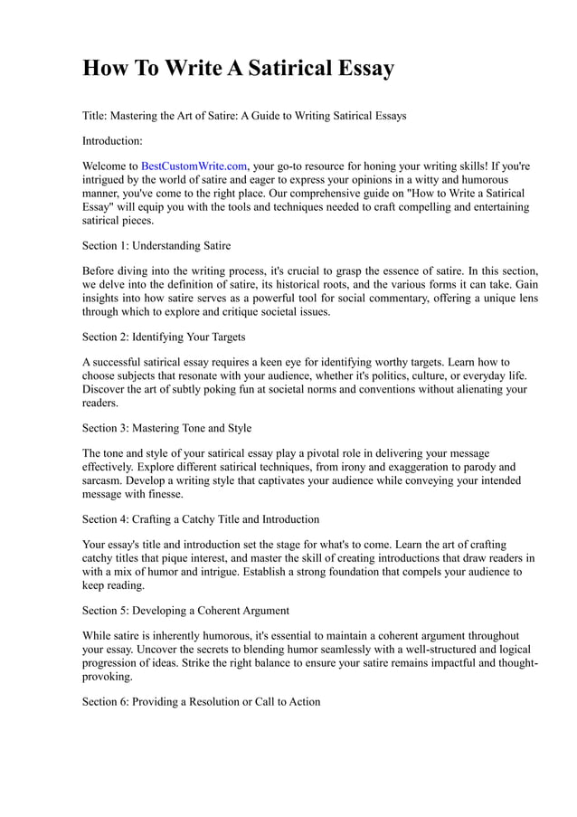How To Write A Satirical Essay | PDF