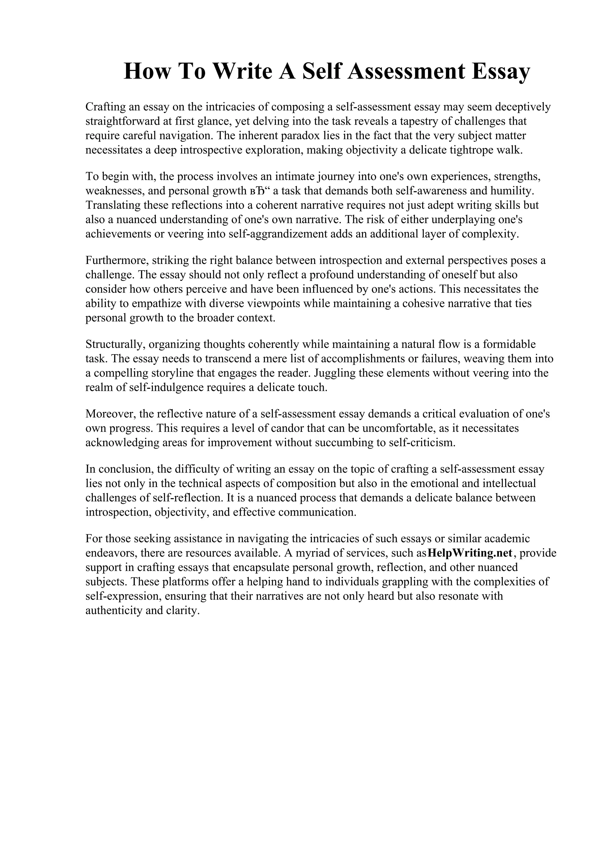 How To Write A Self Assessment Essay | PDF