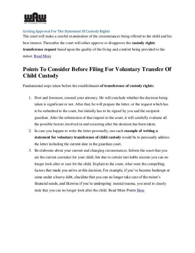 How to write a statement of voluntary transfer of child custody How to write a statement of voluntary transfer of child custody
