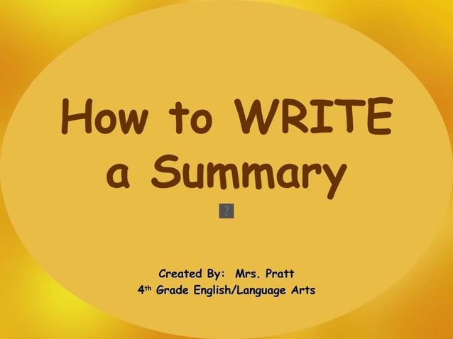 How To Write A Summary | PPT