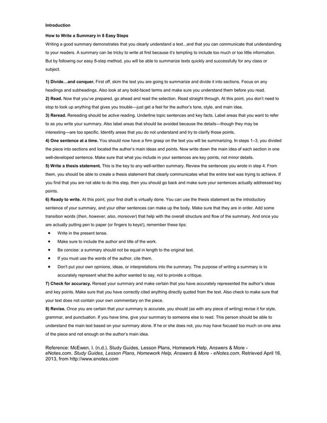 How to write a summary | PDF | Homework and Study | Education