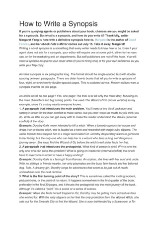 How to Write a Novel Synopsis in 6 Paragraphs | PDF