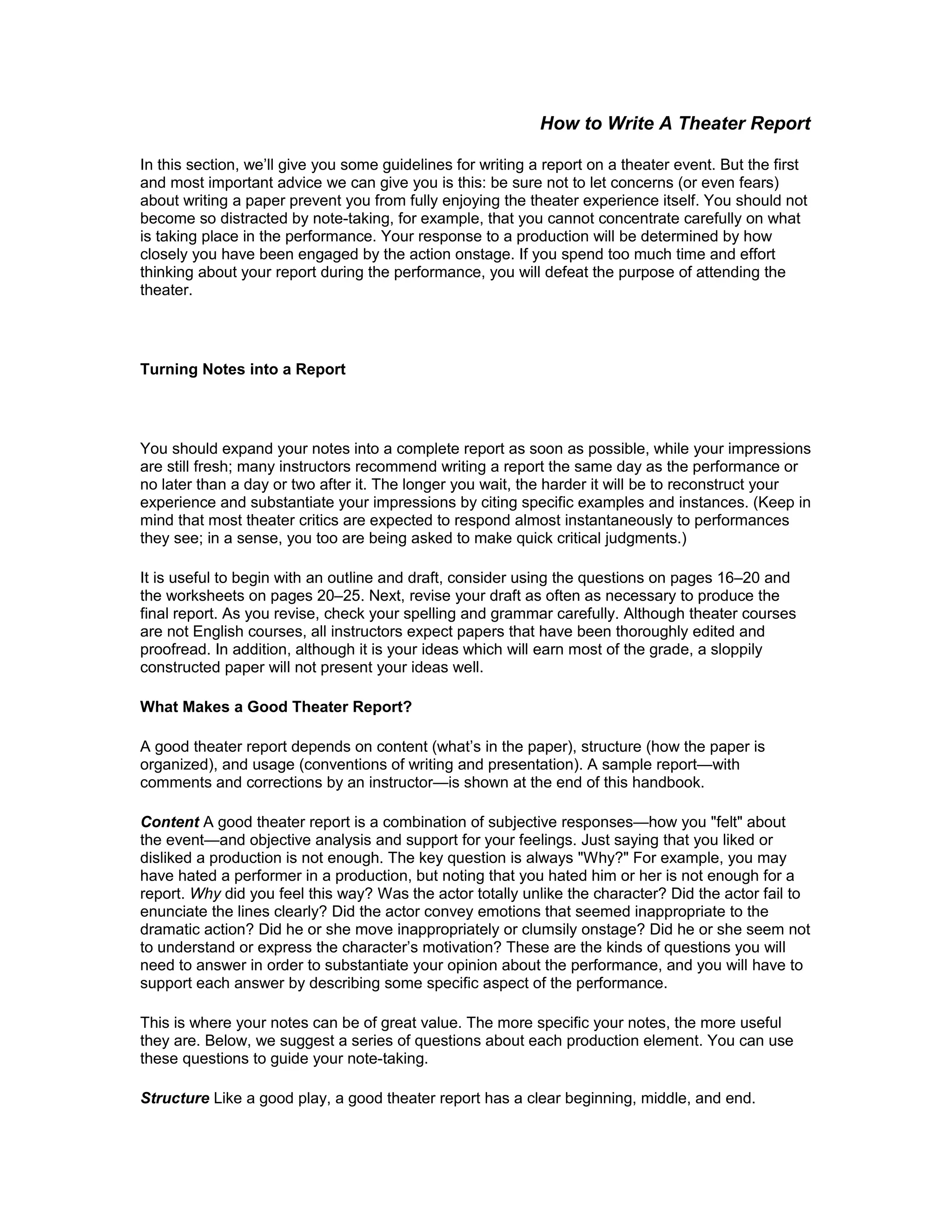 How to write a theater report | DOC