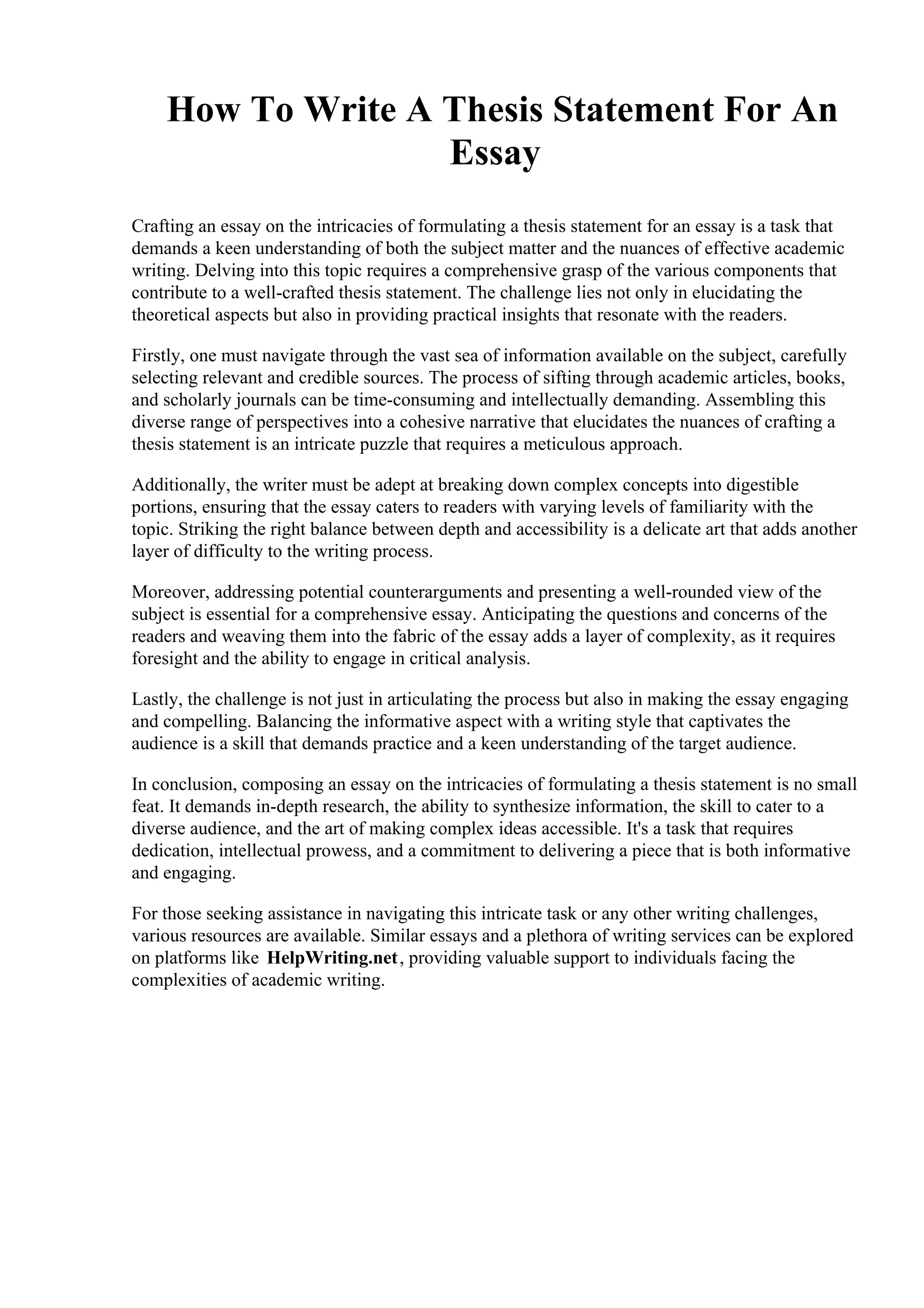 How To Write A Thesis Statement For An Essay | PDF