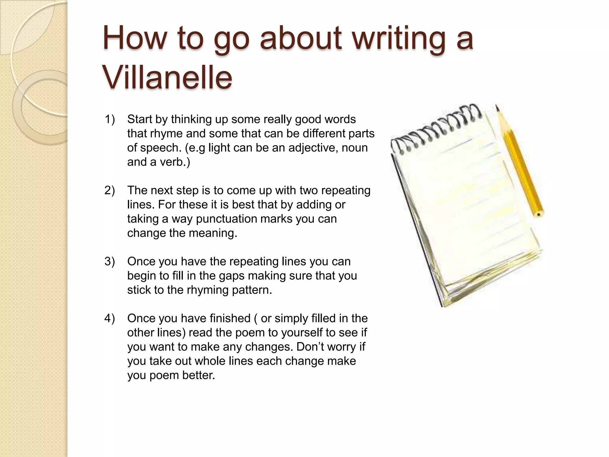 How to write a villanelle | PPTX