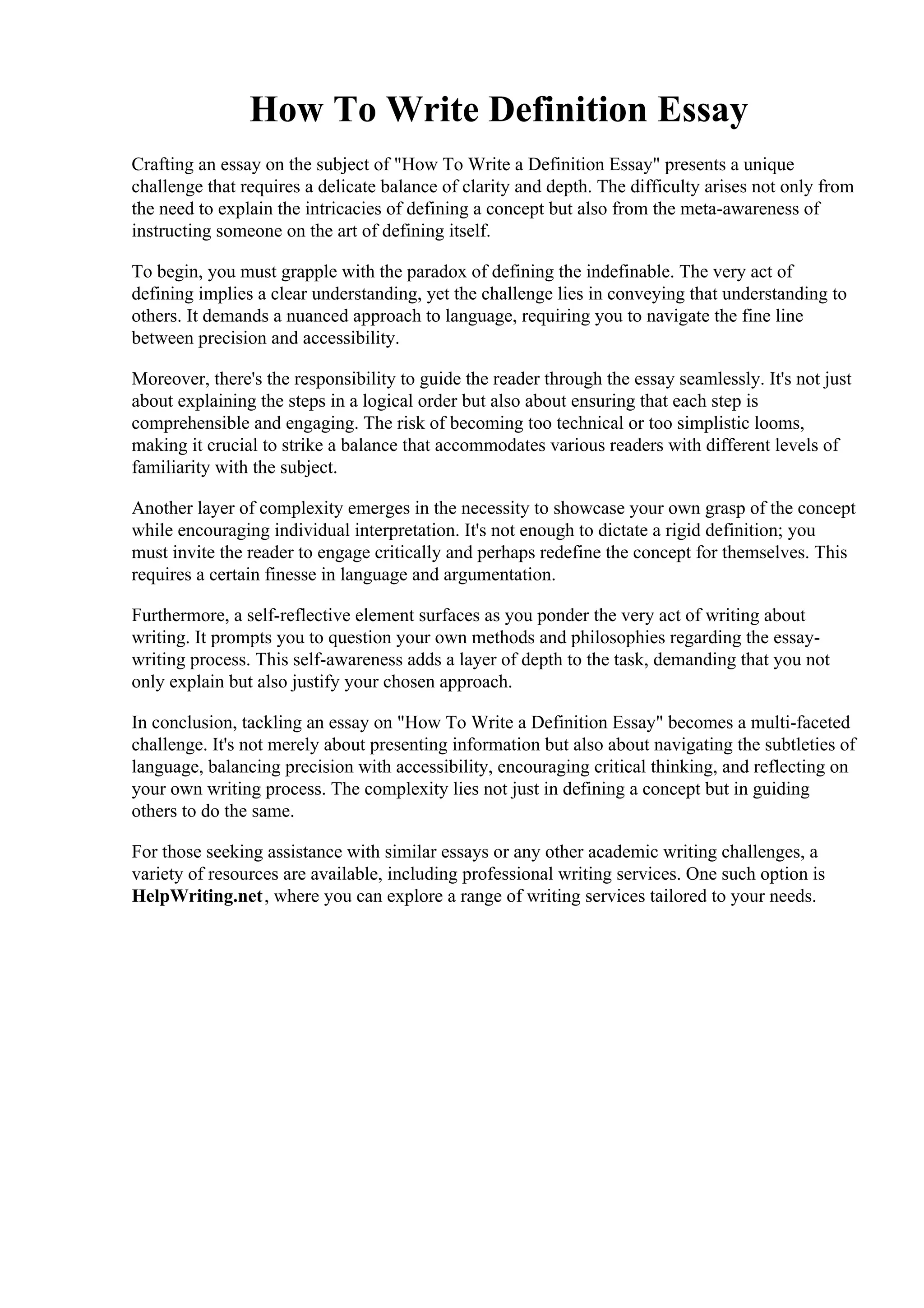 How To Write Definition Essay | PDF