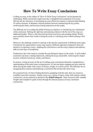 How To Write Essay Conclusions. How to Write a Conclusion: A Single ...
