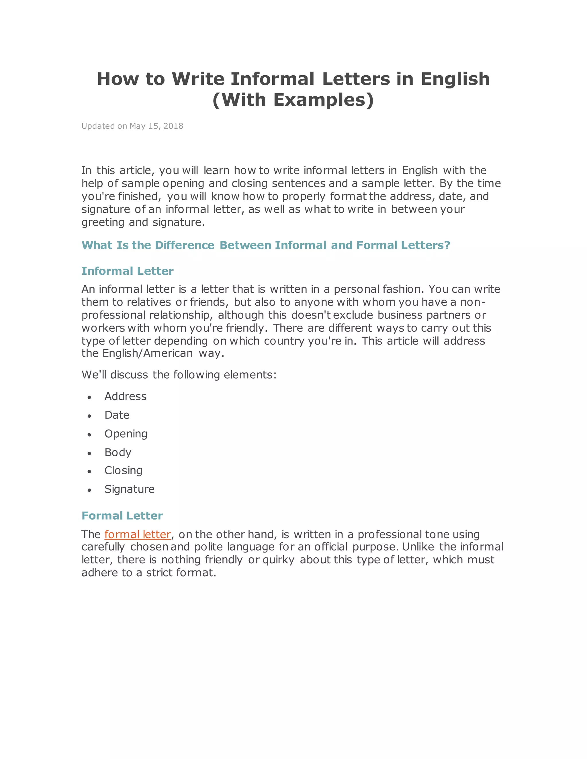 How to write informal letters in english (1) | DOCX