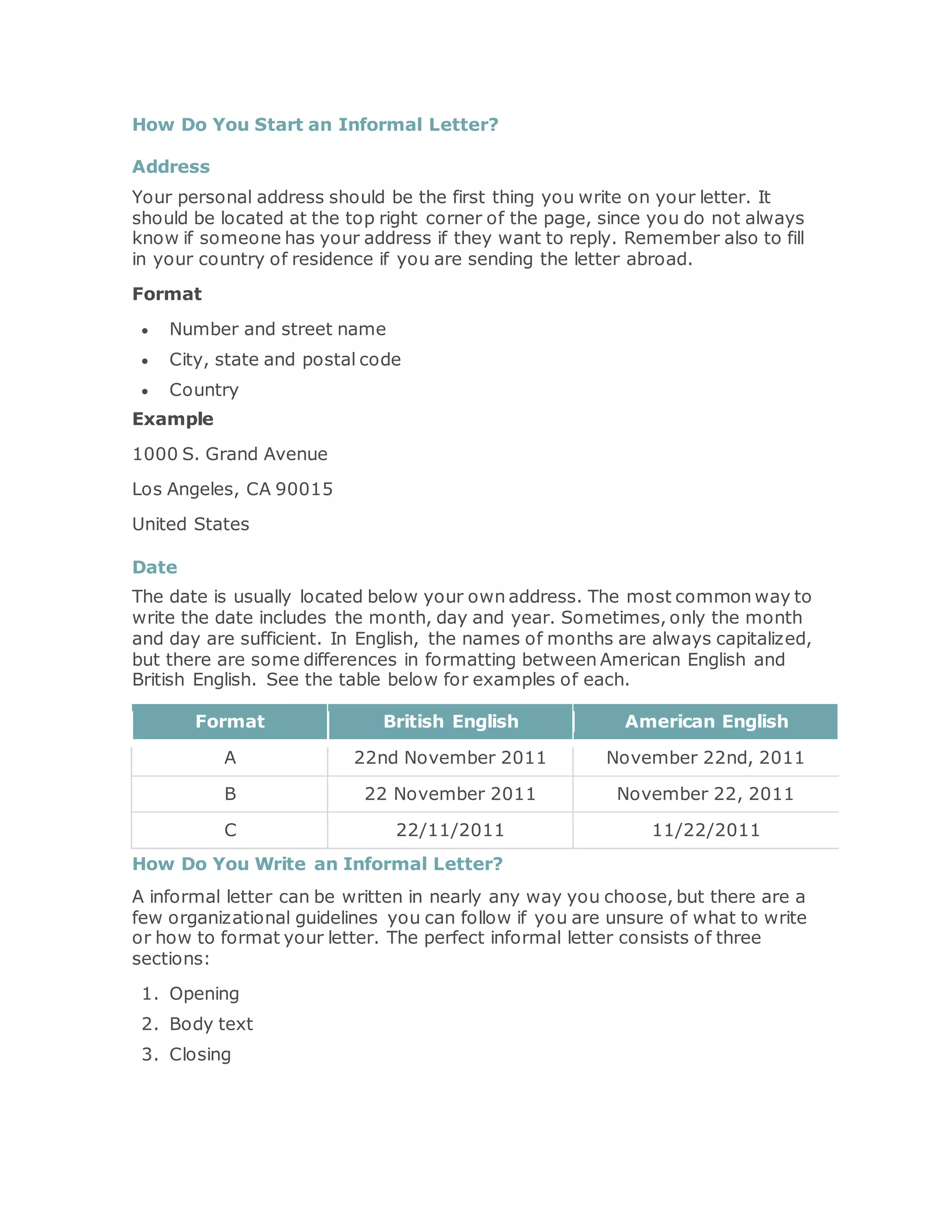 How to write informal letters in english (1) | DOCX
