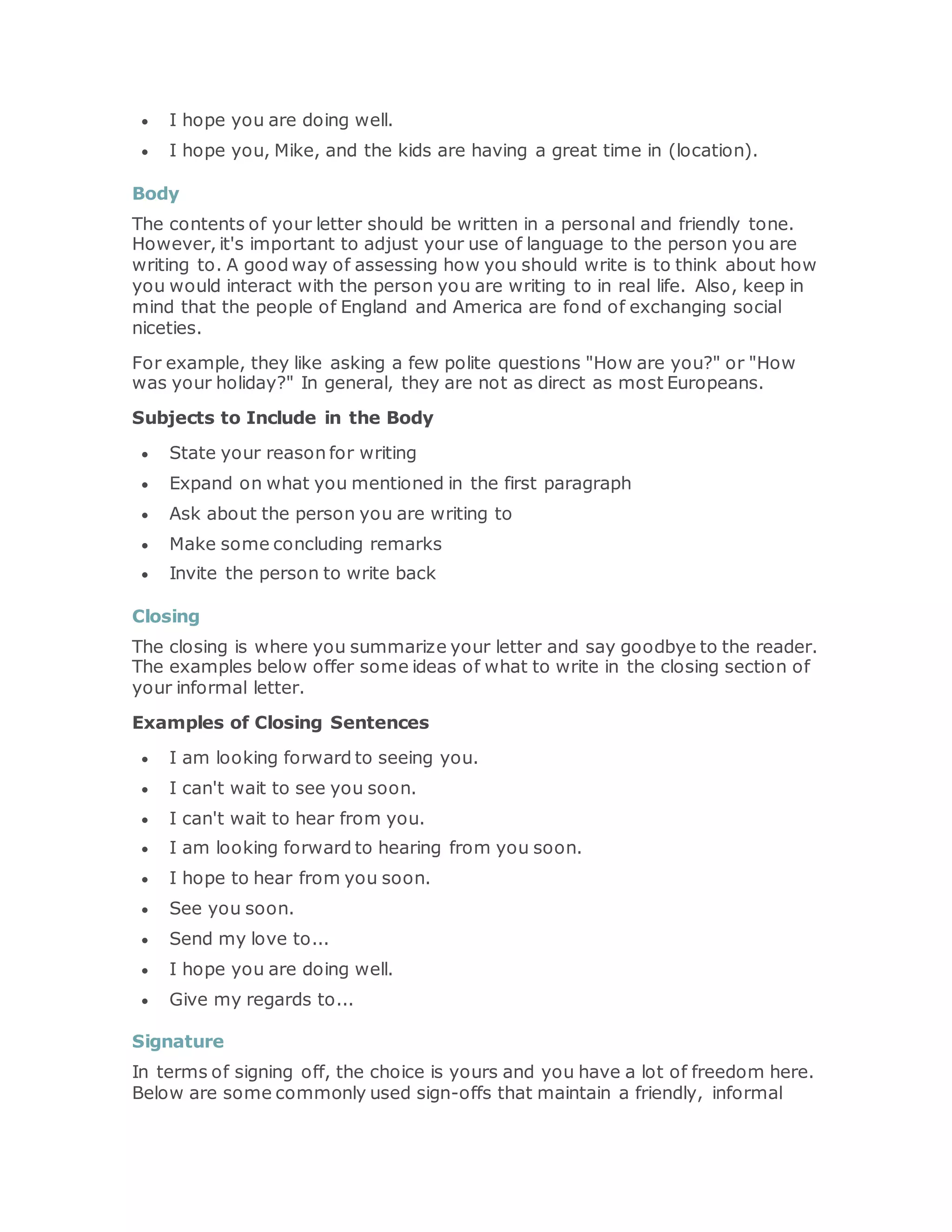 How to write informal letters in english (1) | DOCX