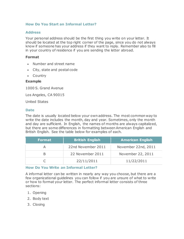 How to write informal letters in english (1) | DOCX