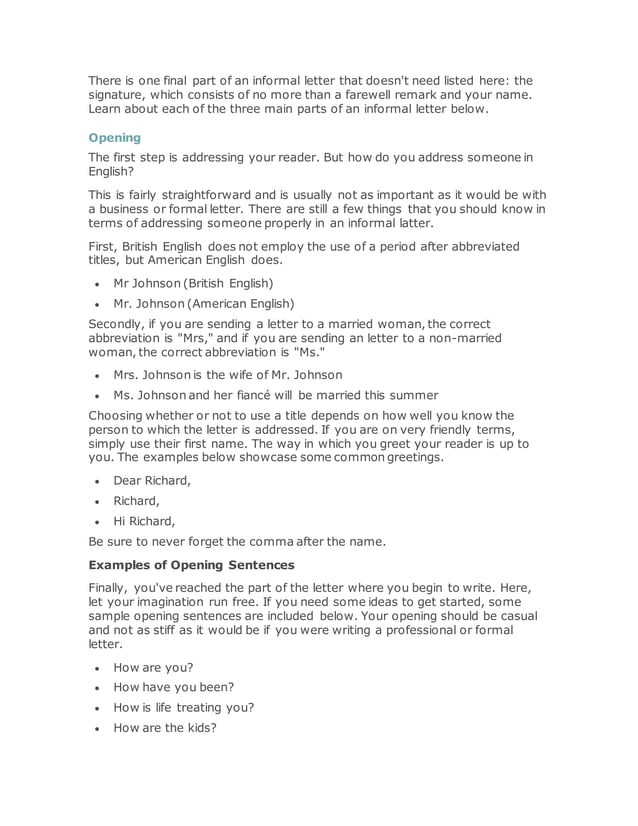 How to write informal letters in english (1) | DOCX