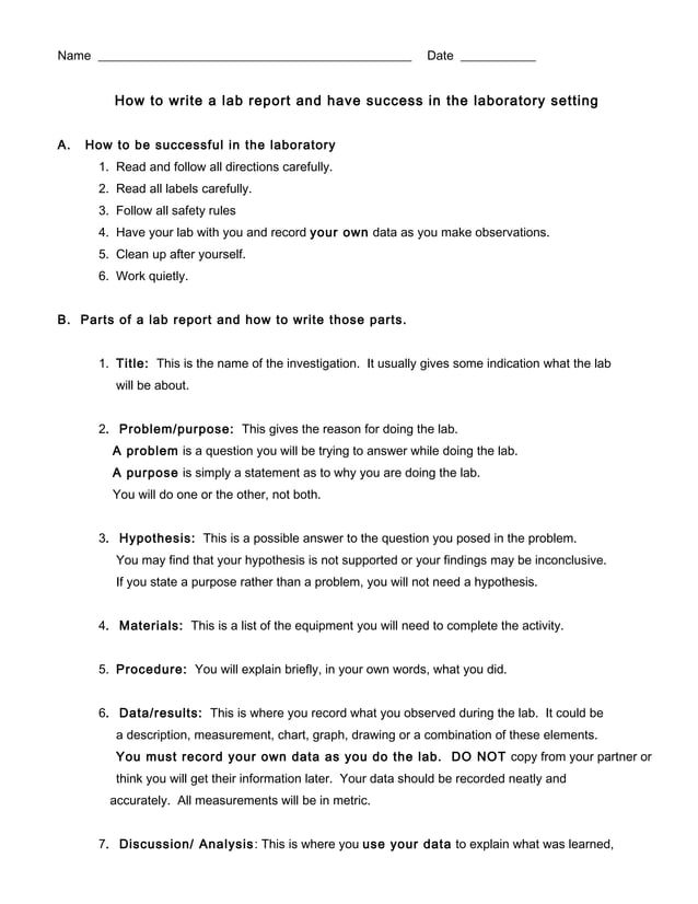 How to write lab report and be success | DOC