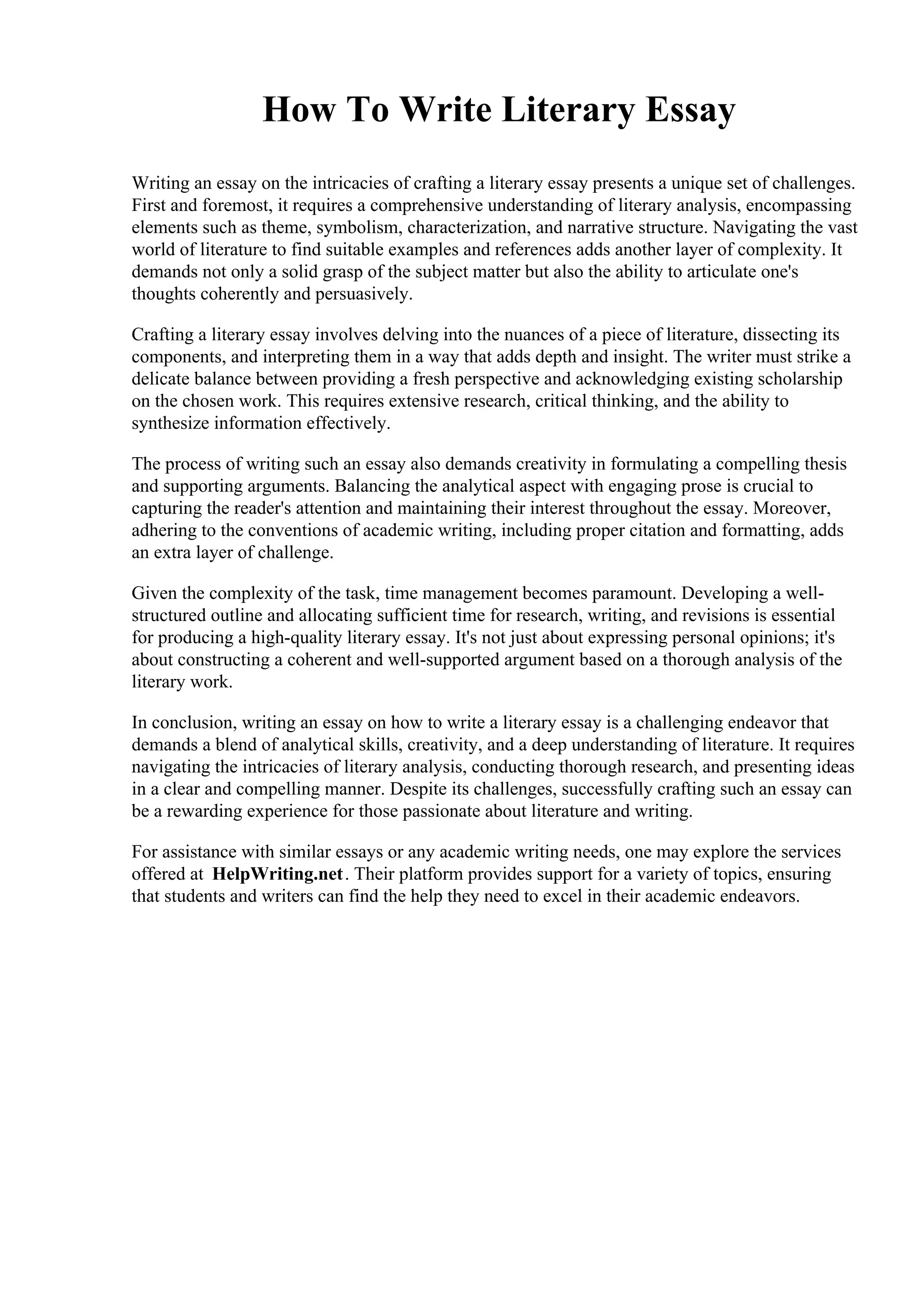 How To Write Literary Essay. Sarah Lawrence College | PDF