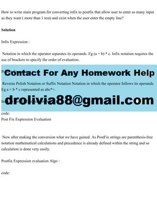 How to write main program for converting infix to postfix that allow.pdf