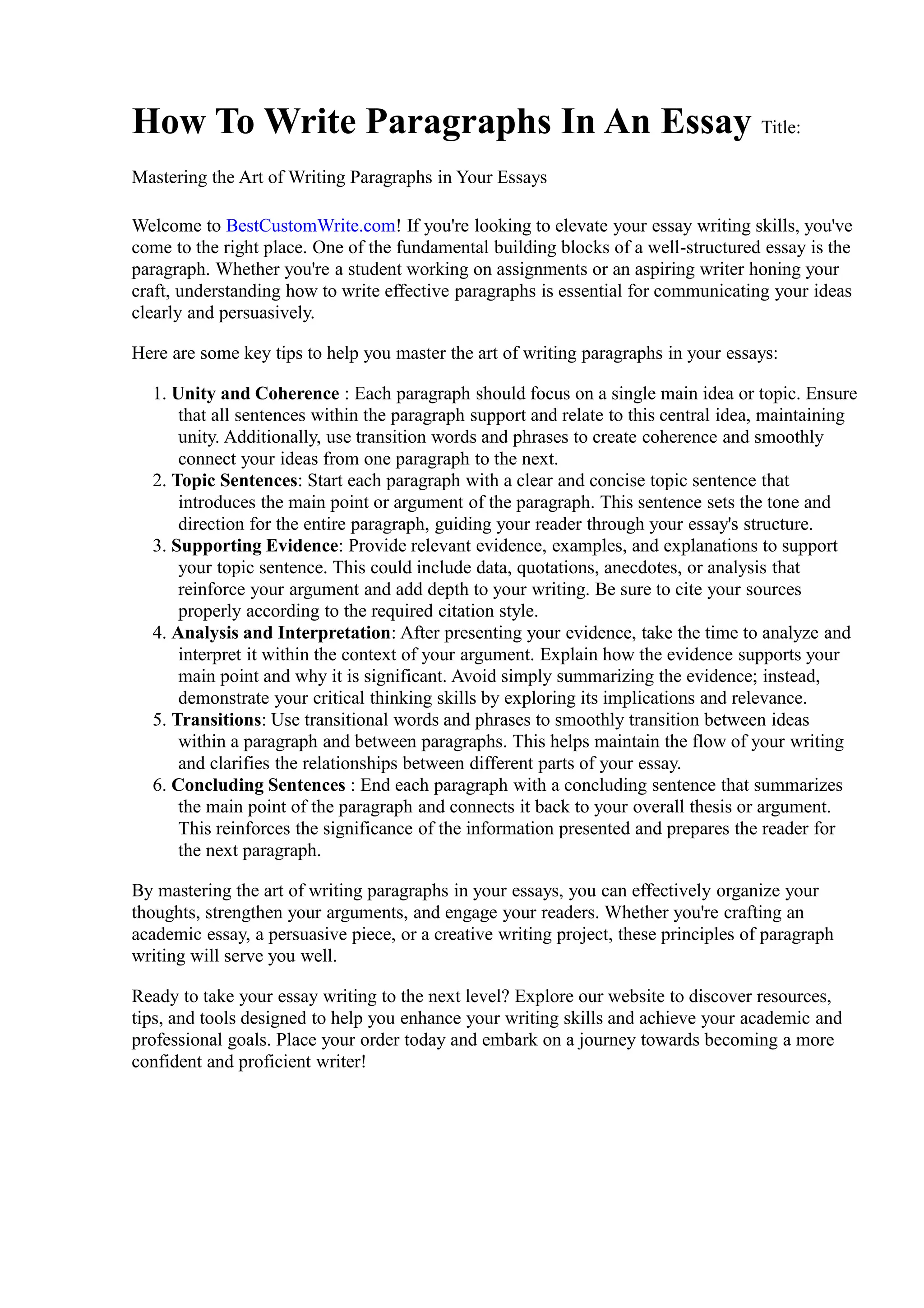 How To Write Paragraphs In An Essay | PPT | Homework and Study | Education