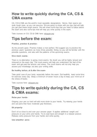 How to write quickly during the ca, cs & cma exams | PDF