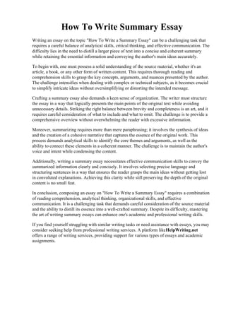How To Write Summary Essay | PDF