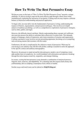 How To Write The Best Persuasive Essay | PDF
