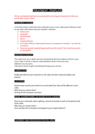 How to write your music video treatment | PDF
