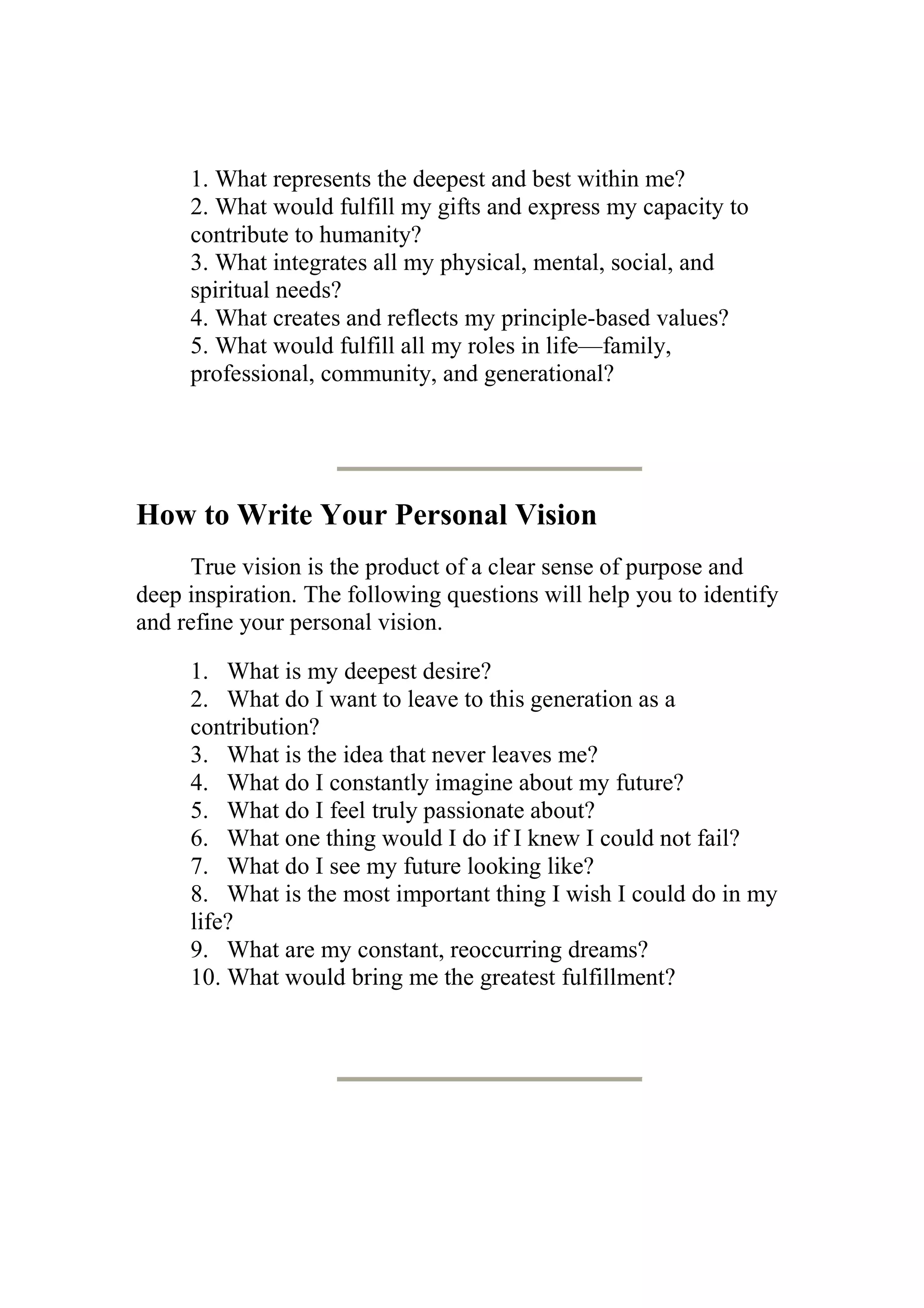 Writing Your Personal Vision Plan | PDF
