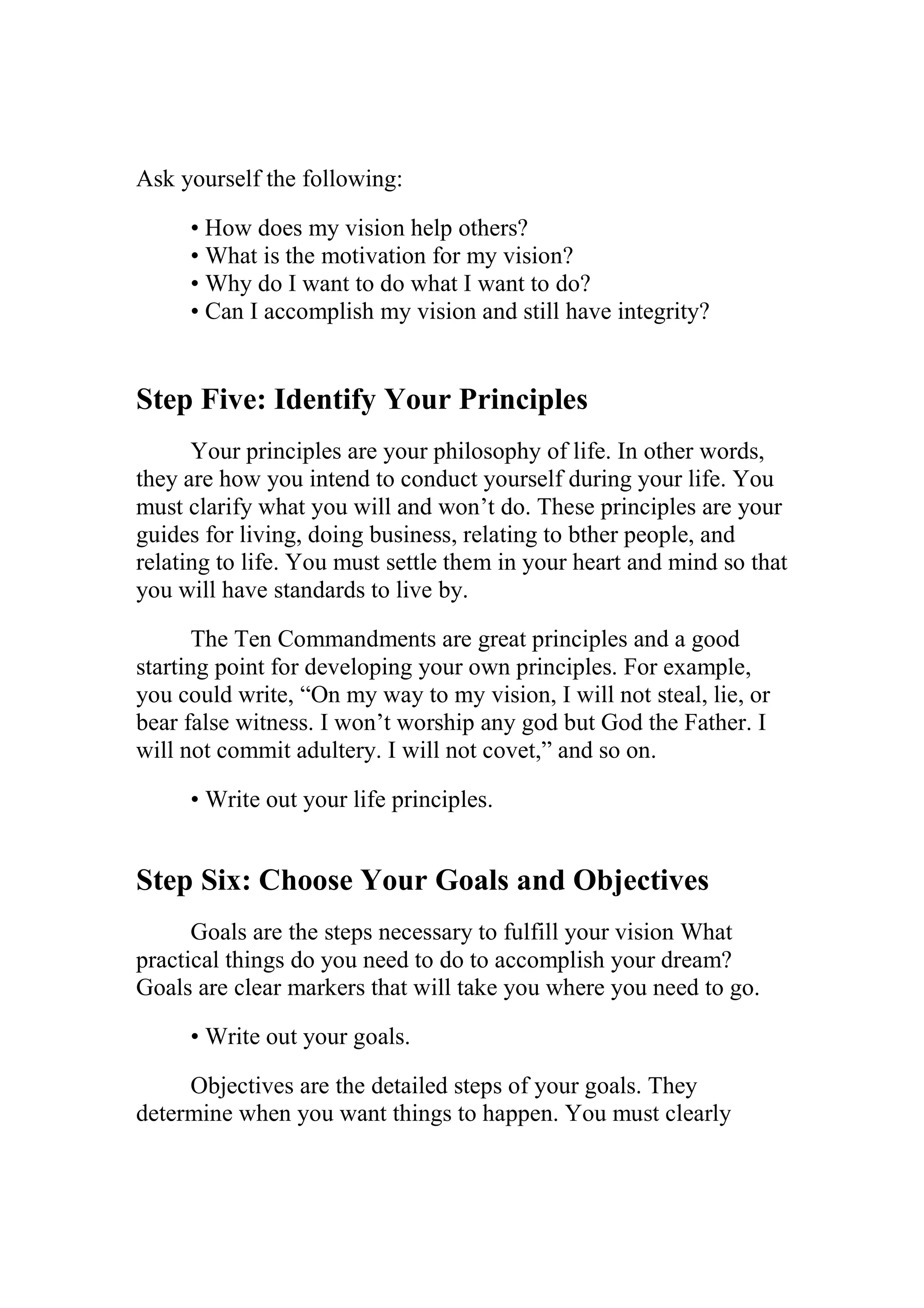 Writing Your Personal Vision Plan | PDF