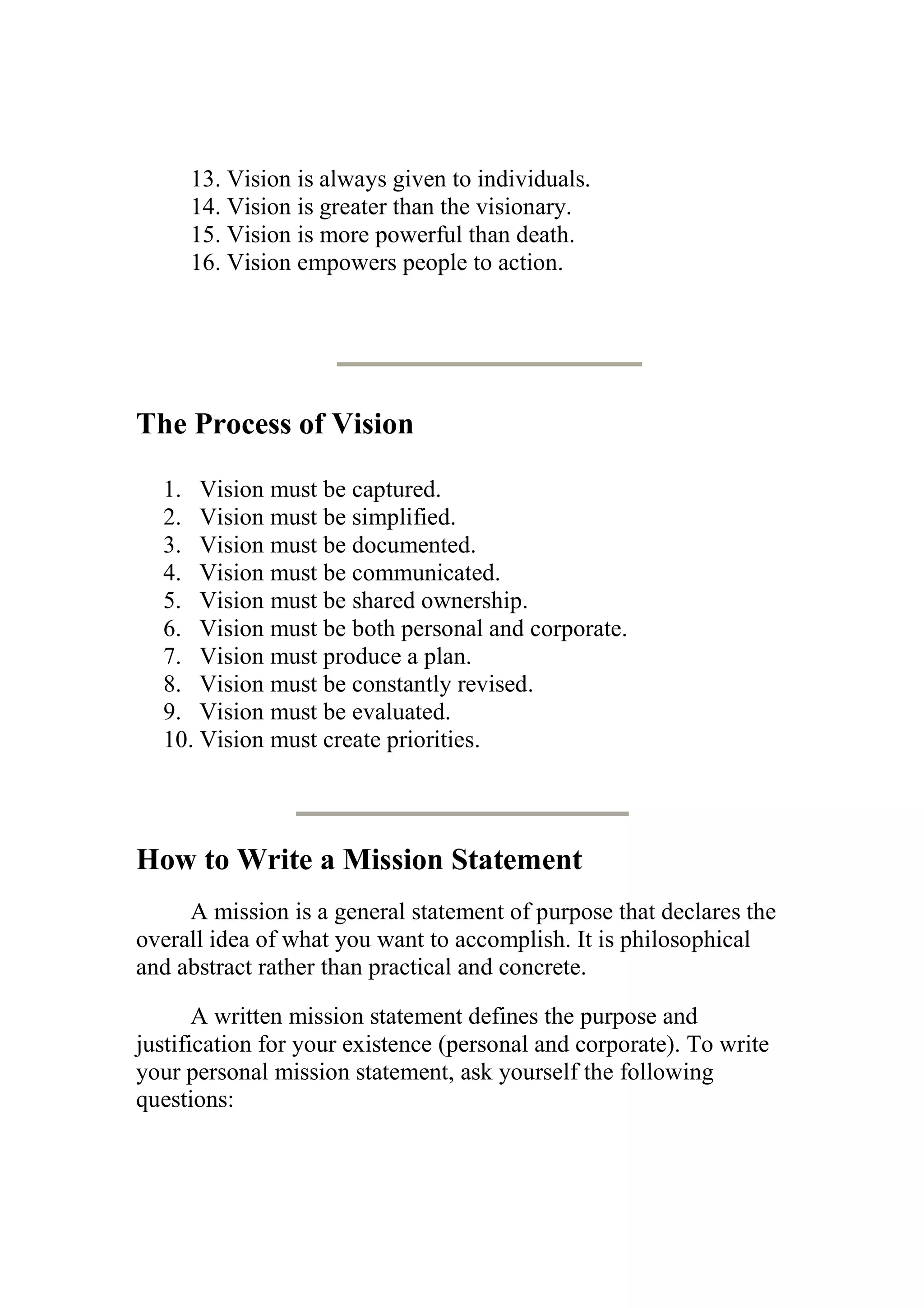 Writing Your Personal Vision Plan | PDF