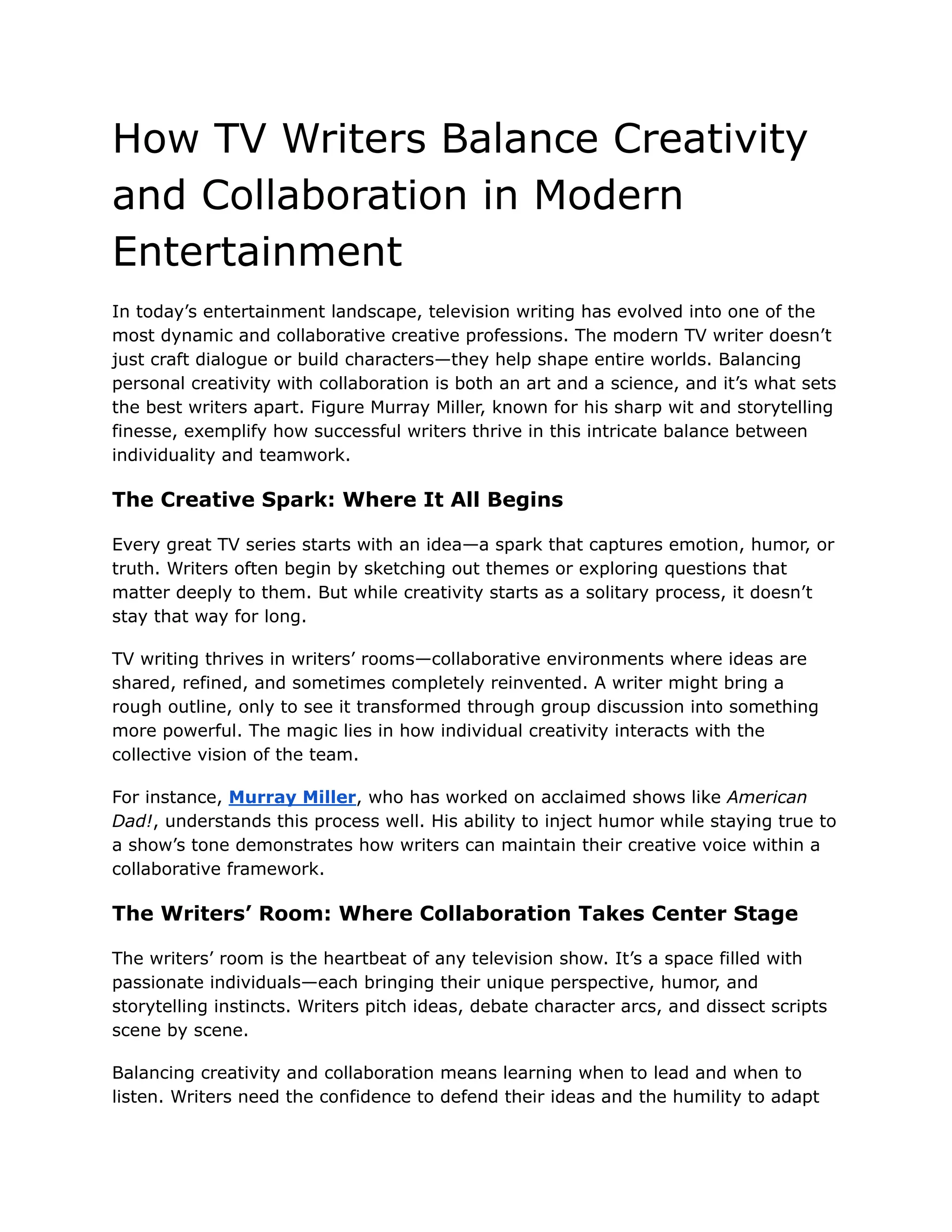 How TV Writers Balance Creativity and Collaboration in Modern ...
