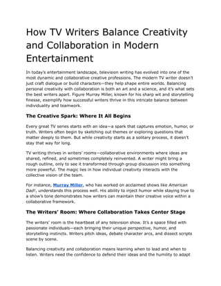 How TV Writers Balance Creativity and Collaboration in Modern ...