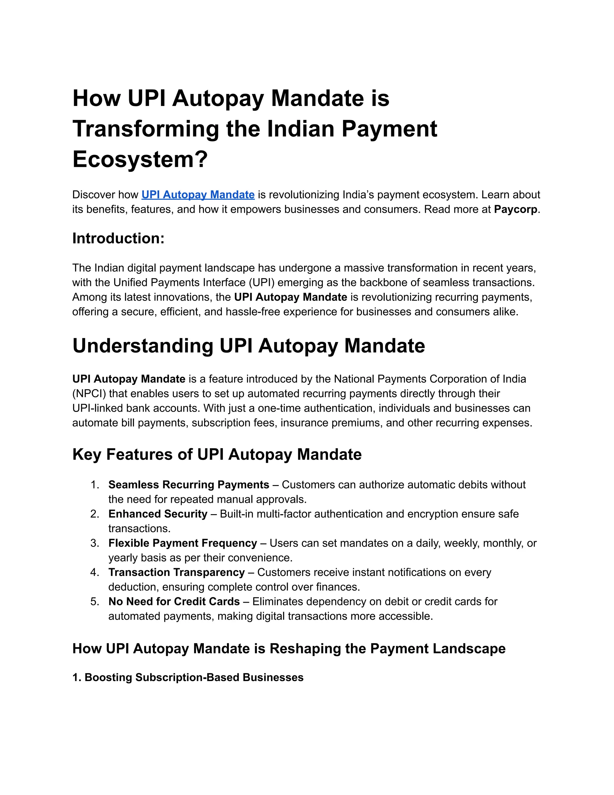 How UPI Autopay Mandate is Transforming the Indian Payment Ecosystem | PDF