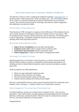 How Value-Based Care Is Evolving in Modern Healthcare | PDF