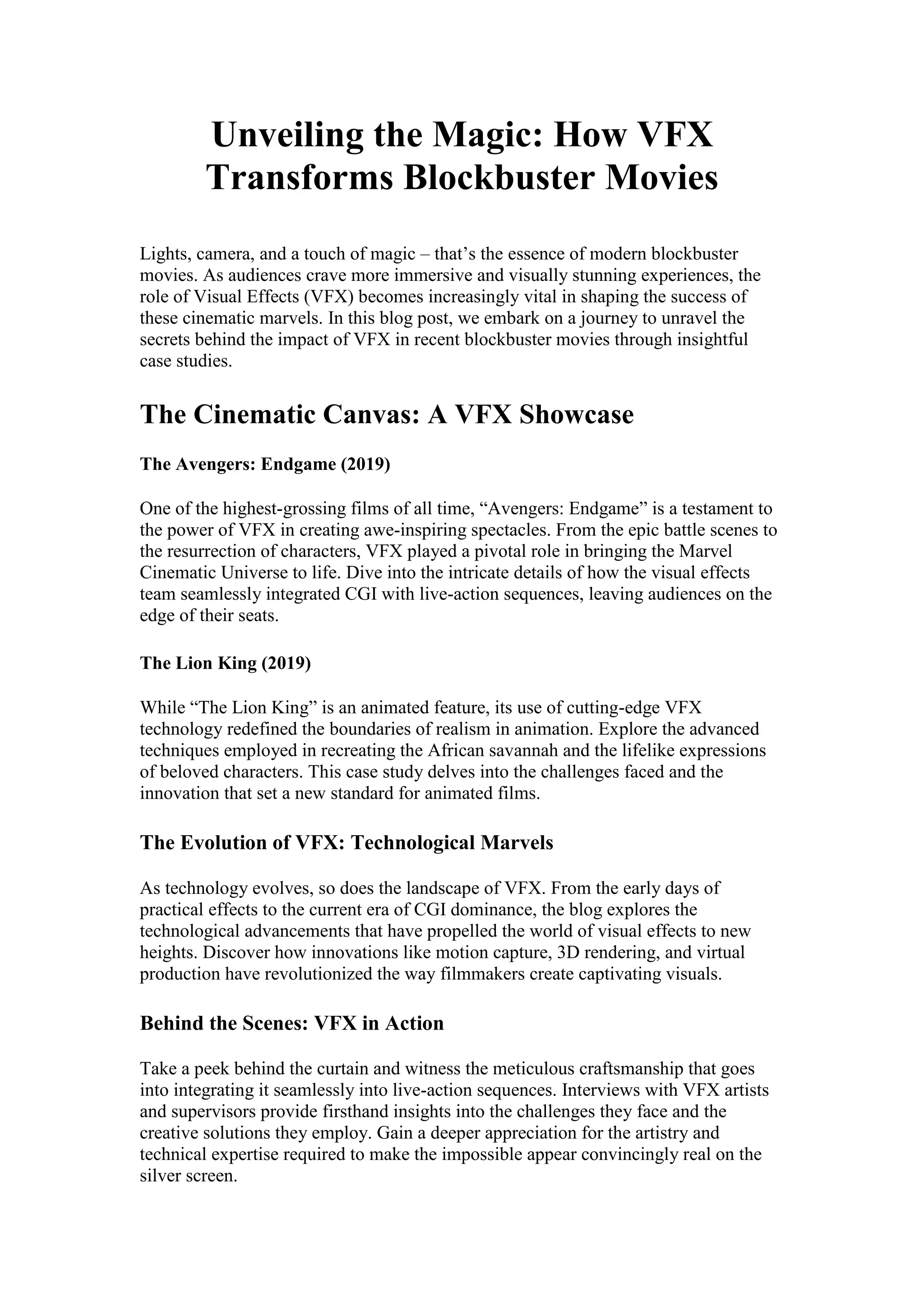 Unveiling the Magic: How VFX Transforms Blockbuster Movies | DOCX