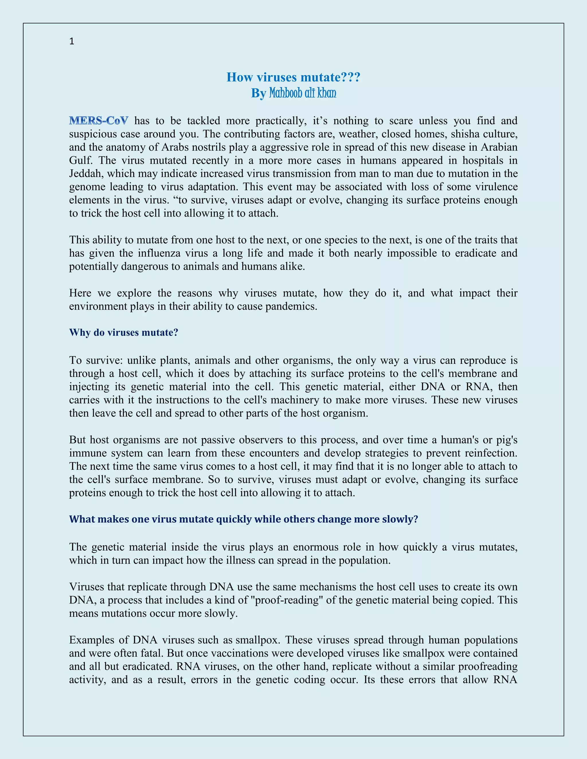 How viruses mutate by M A.KHAN