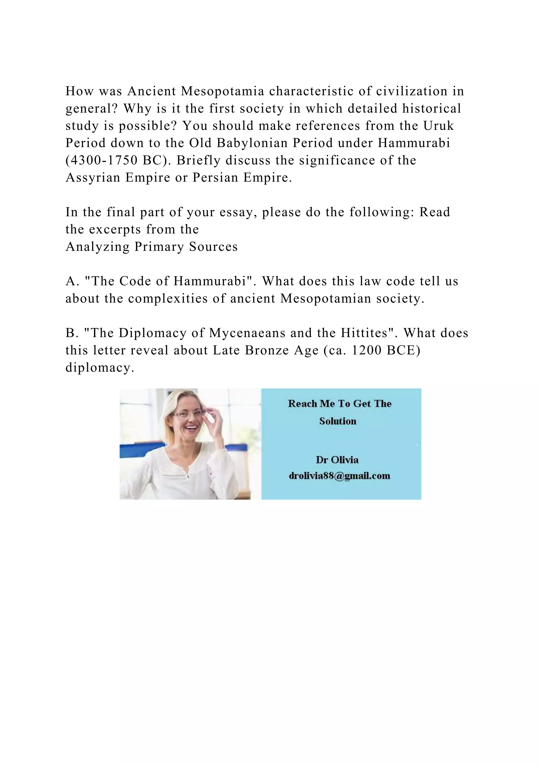 How was Ancient Mesopotamia characteristic of civilization in genera | DOCX