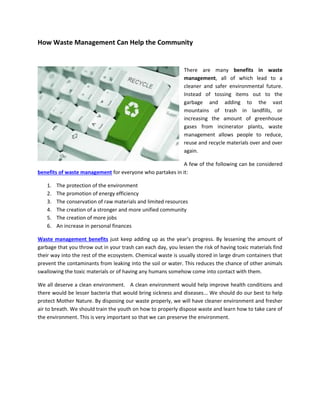 How waste management can help the community | PDF