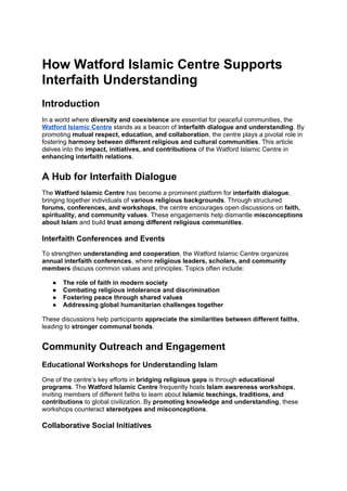 How Watford Islamic Centre Supports Interfaith Understanding | PDF