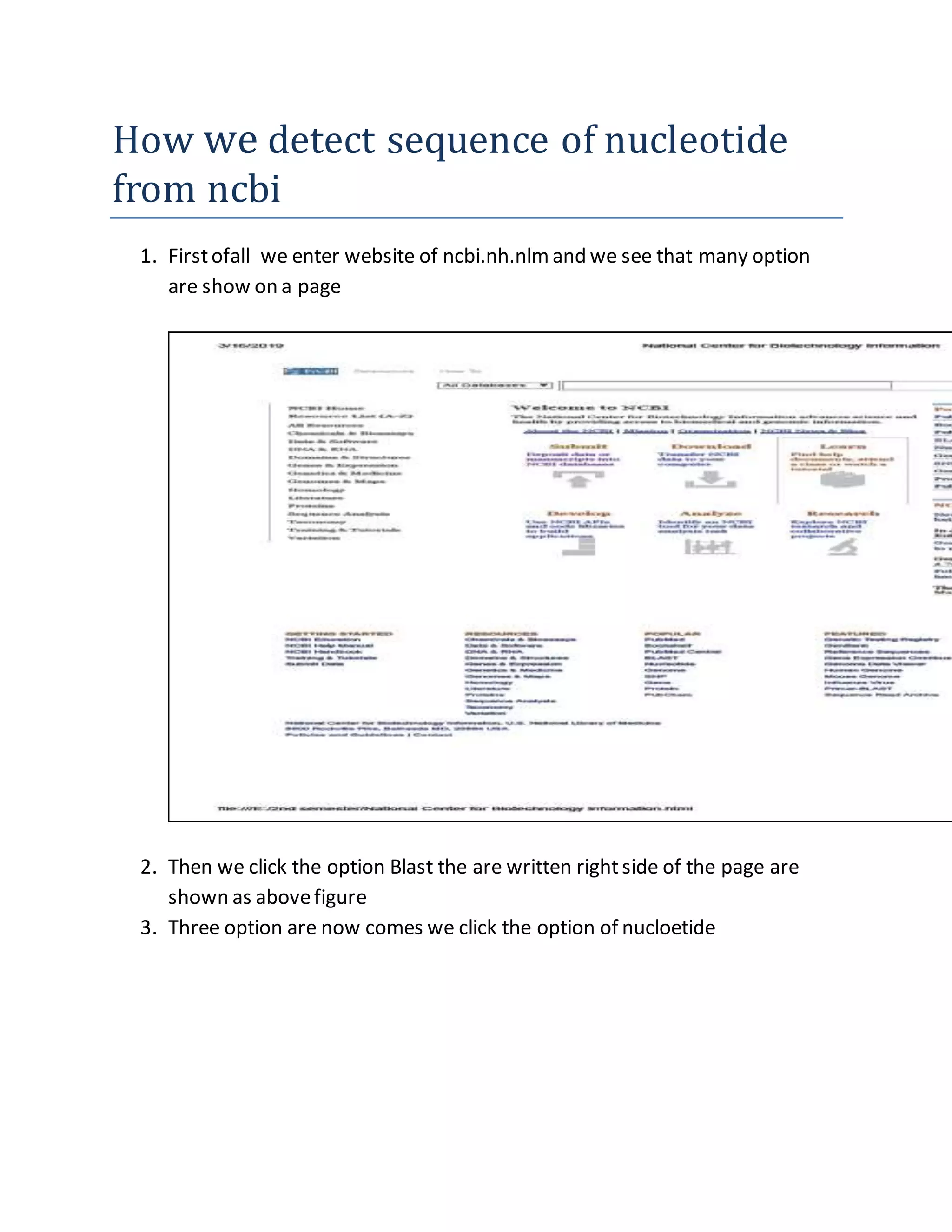 How we detect sequence of nucleotide from ncbi BIOINFORMATICS | PDF