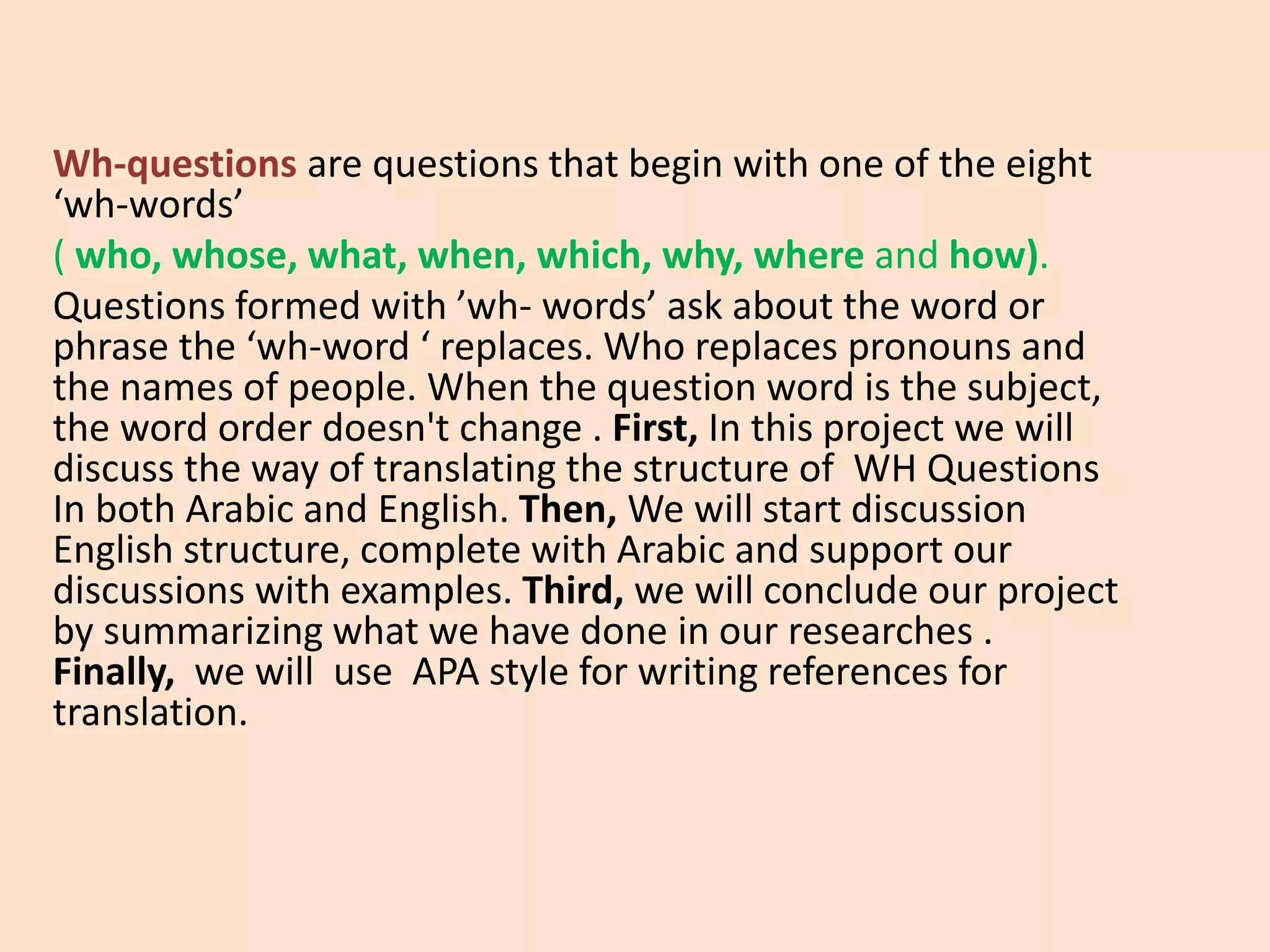 How we translate wh questions in english & arabic (2) | PPT