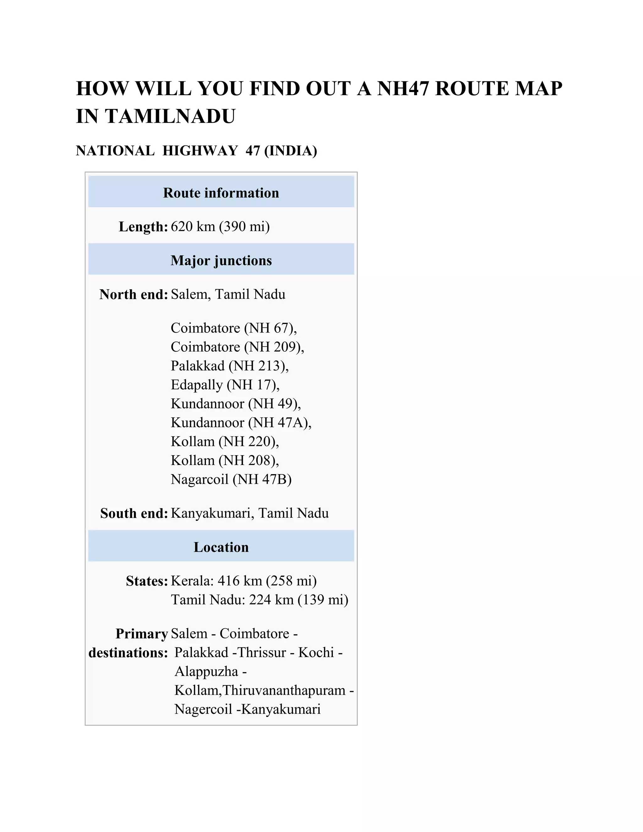 How will you find out a nh47 route map in tamilnadu | PDF