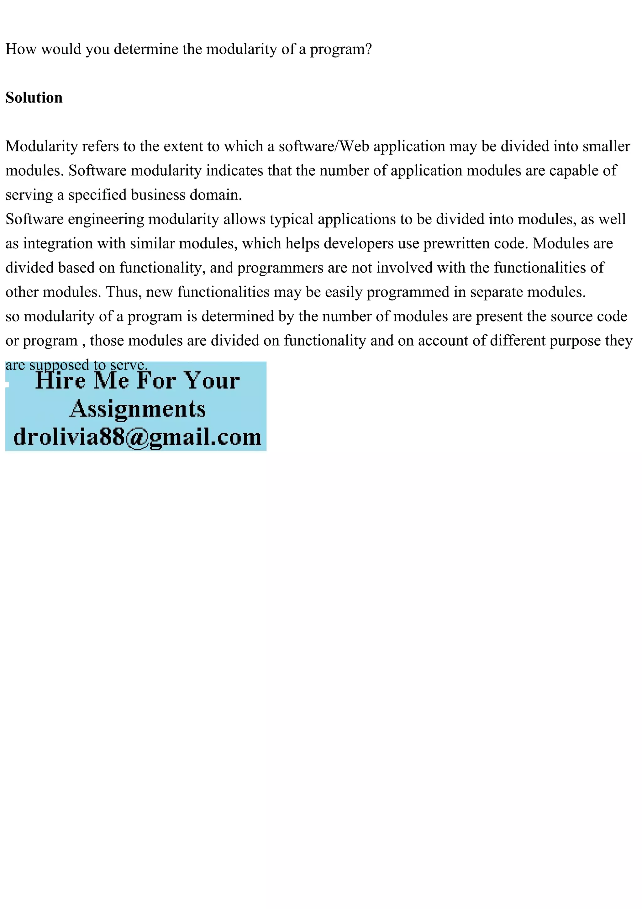 How would you determine the modularity of a programSolutionMo.pdf