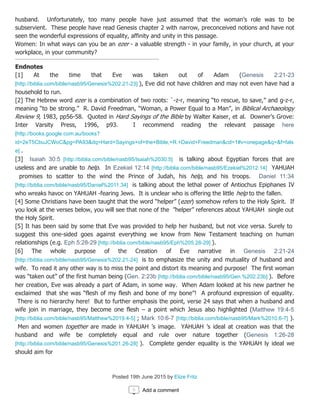 How yahuah intended a woman, wife and helper to be set apart elize | PDF