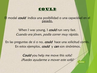 Uso del verbo modal Could y su explicación | PPT