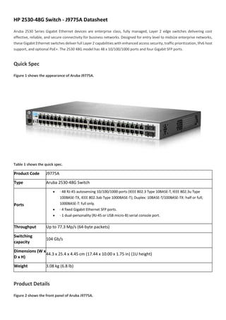 HP 2530-48G Switch - J9775A Datasheet | PDF